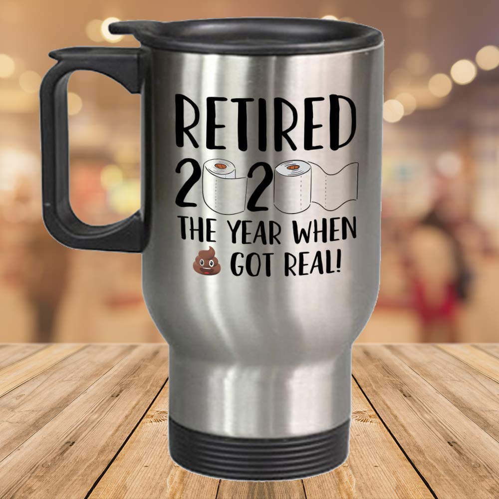 Exxtra Gifts Quarantine 2020 Retirement 2020 Mug - Retired 2020 14 oz Travel Mug - Perfect For Women And Men - Funny Novelty Cup - Ideal For Co-Worker Or Colleague