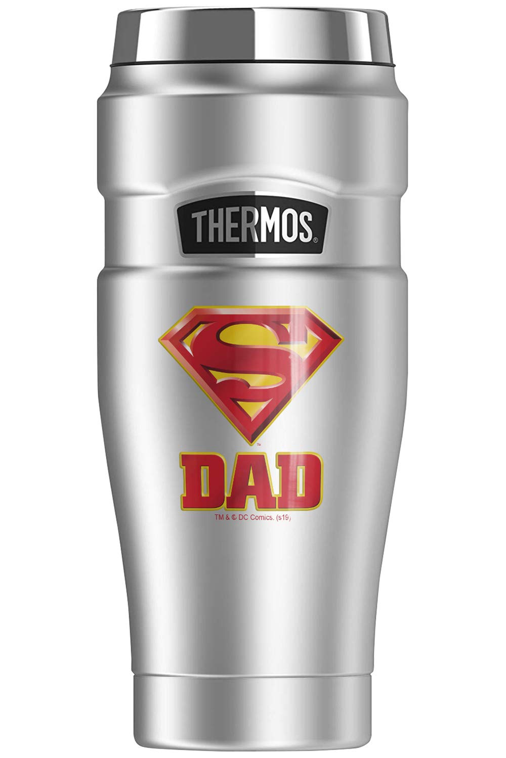 THERMOS Superman Super Dad Shield Logo STAINLESS KING Stainless Steel Travel Tumbler, Vacuum insulated & Double Wall, 16oz