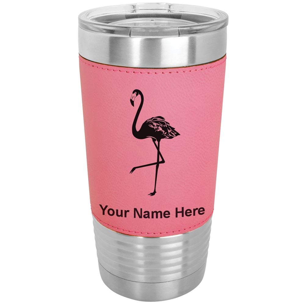 LaserGram 20oz Vacuum Insulated Tumbler Mug, Flamingo, Personalized Engraving Included (Faux Leather, Pink)