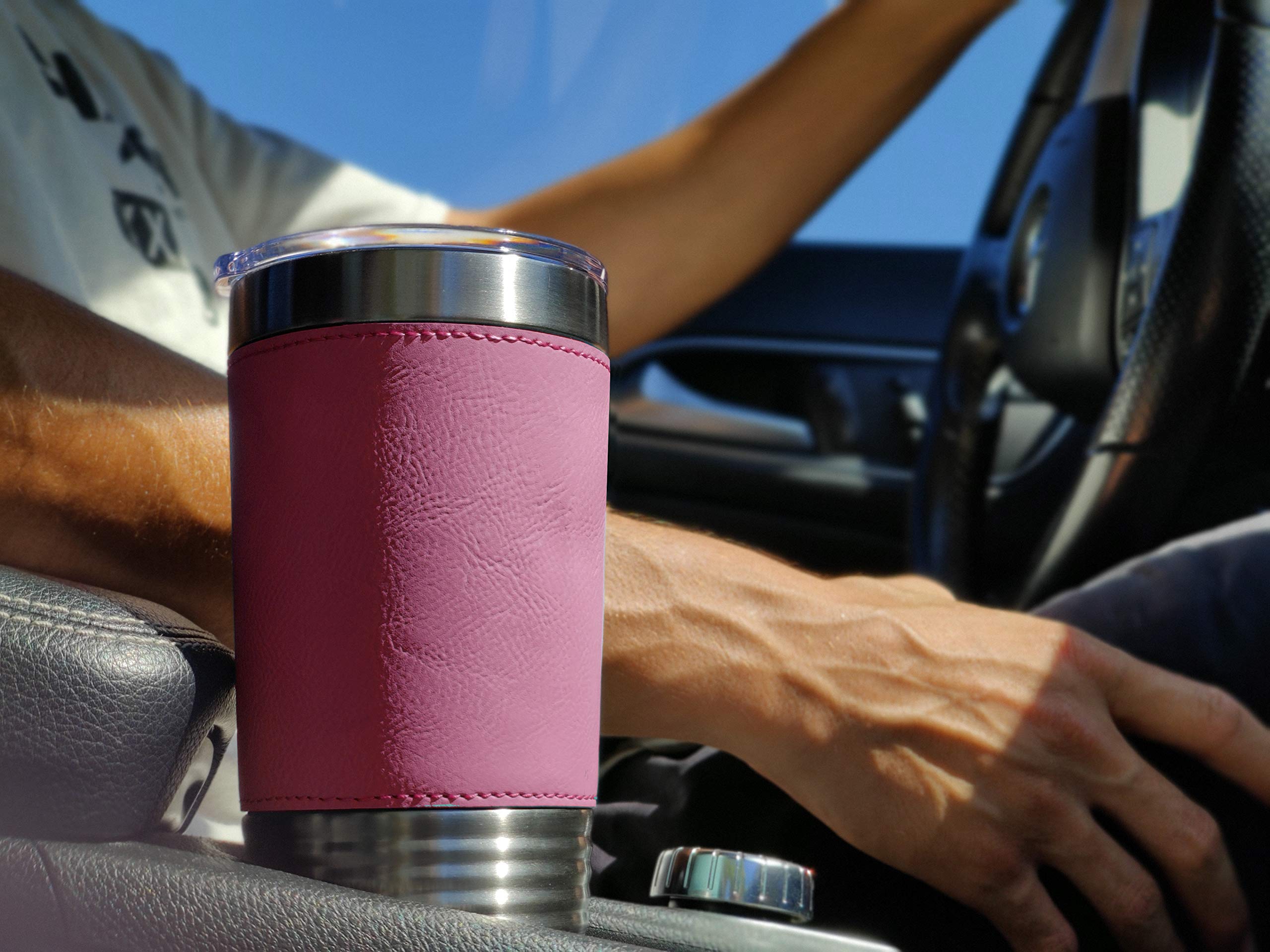 LaserGram 20oz Vacuum Insulated Tumbler Mug, Flamingo, Personalized Engraving Included (Faux Leather, Pink)