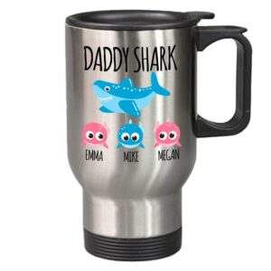 daddy shark mug - custom dad mug - personalized gift for dad - father's day gift from wife - travel mug with kids names