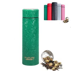 hydrate factory ice crack insulated water bottle/tea flask/coffee mug with tea coffee fruit stainless steel bottle infuser ideal for yoga gym work school (emerald green) - 500ml