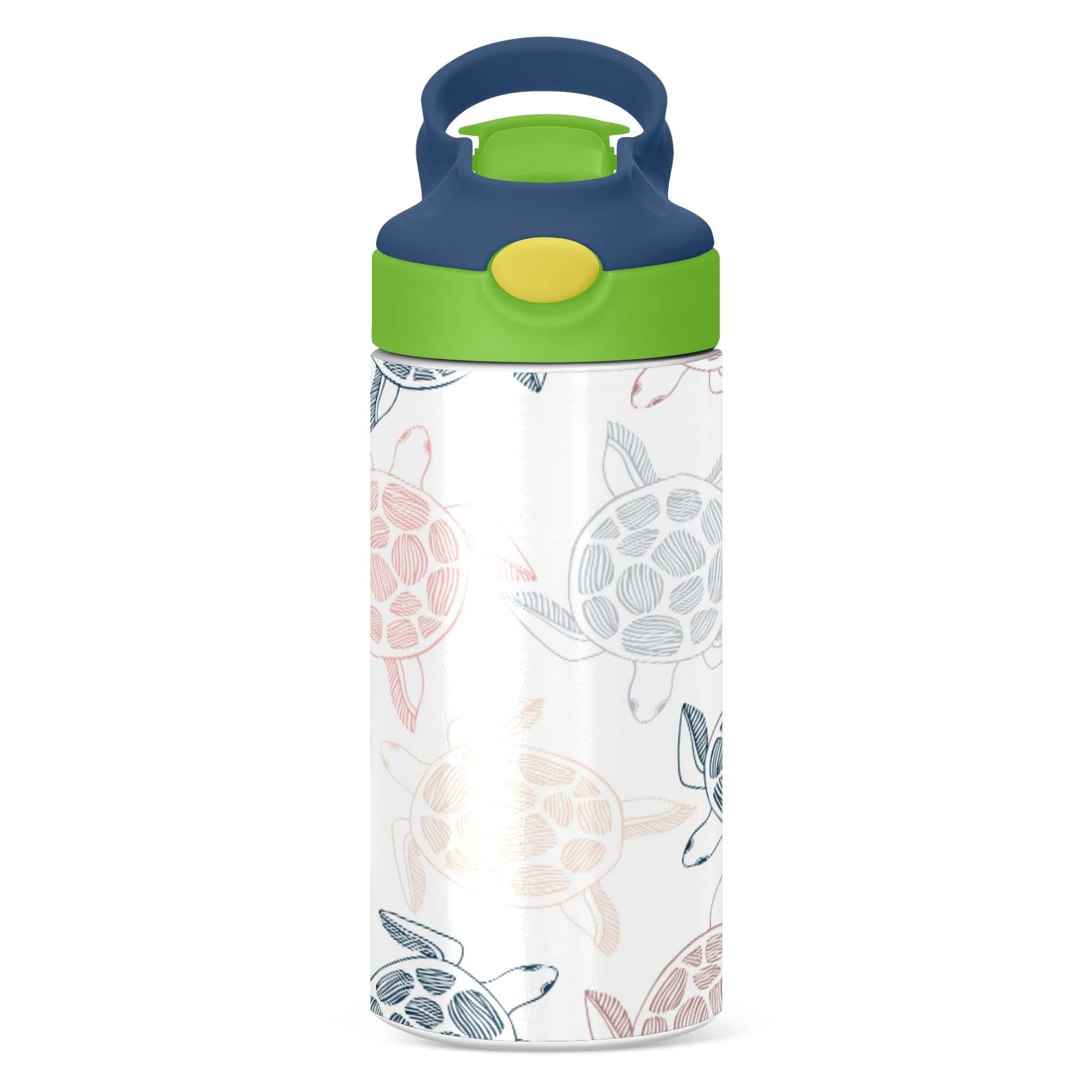 Sea Turtles Kids Water Bottle, BPA-Free Vacuum Insulated Stainless Steel Water Bottle with Straw Lid Double Walled Leakproof Flask for Girls Boys Toddlers, 12Oz