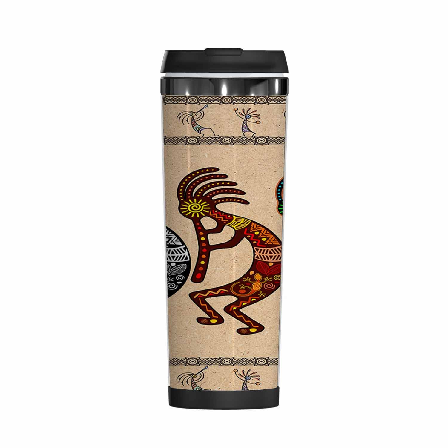 WONDERTIFY Kokopelli Coffee Cup Stylized Mythical Characters Playing Flutes Coffee Mug Stainless Steel Bottle Double Walled Thermo Travel Water Metal Canteen