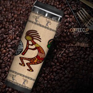 WONDERTIFY Kokopelli Coffee Cup Stylized Mythical Characters Playing Flutes Coffee Mug Stainless Steel Bottle Double Walled Thermo Travel Water Metal Canteen