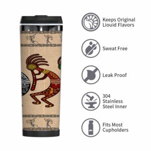 WONDERTIFY Kokopelli Coffee Cup Stylized Mythical Characters Playing Flutes Coffee Mug Stainless Steel Bottle Double Walled Thermo Travel Water Metal Canteen