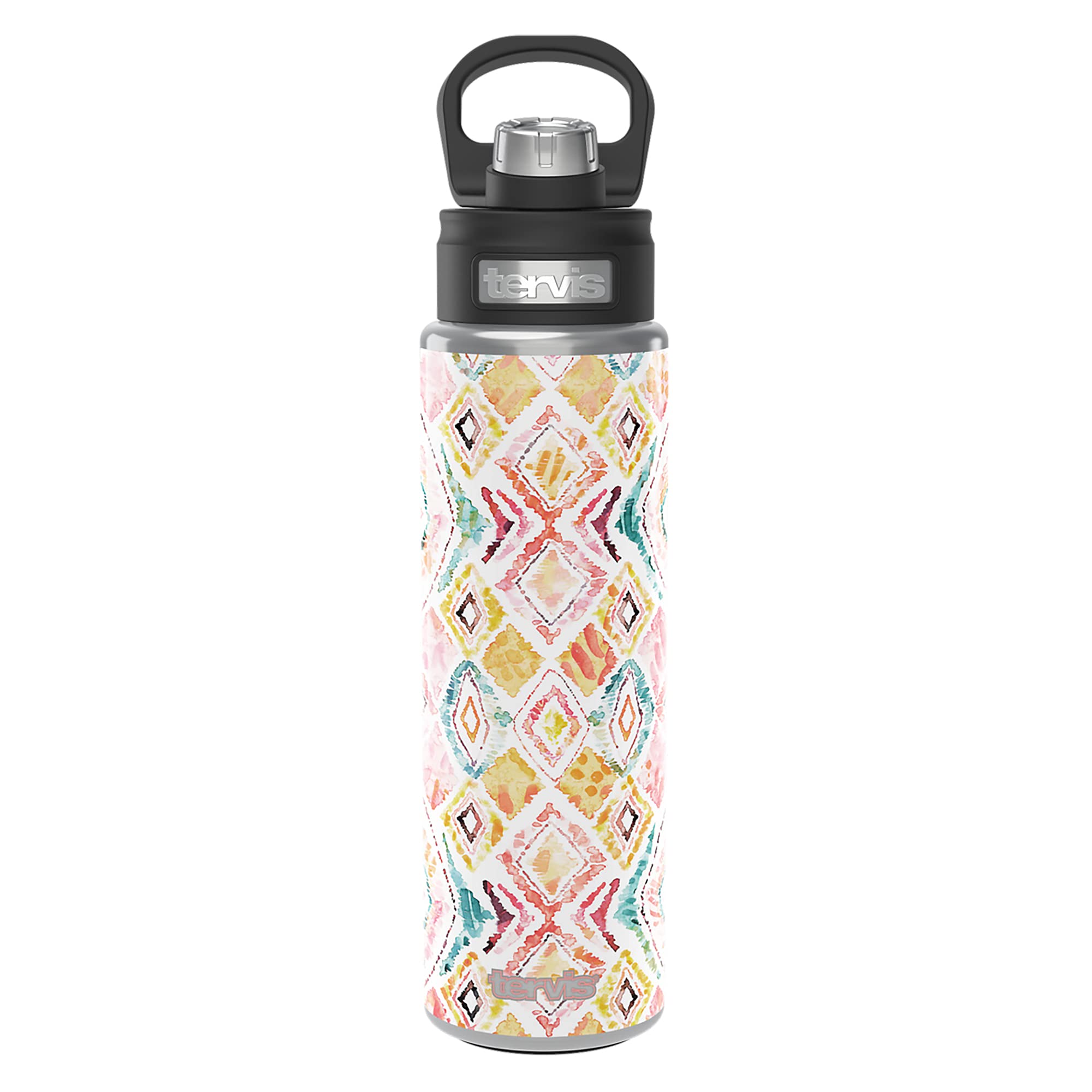 Tervis Sara Berrenson Painted Sand Ikat Pattern Triple Walled Insulated Tumbler Travel Cup Keeps Drinks Cold, 24oz Wide Mouth Bottle, Stainless Steel