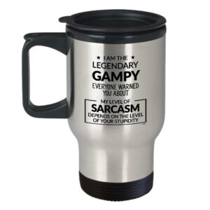 Whizk Gampy Travel Mug Gifts - Funny Dear Grandpa Grandfather Best Grandparents Fathers Day Christmas Love Men - My Level of Sarcasm 14 oz Stainless Steel Insulated Tumbler TSA0166