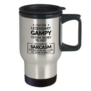 Whizk Gampy Travel Mug Gifts - Funny Dear Grandpa Grandfather Best Grandparents Fathers Day Christmas Love Men - My Level of Sarcasm 14 oz Stainless Steel Insulated Tumbler TSA0166