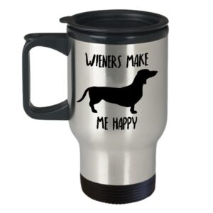 Dachshund Travel Mug - Insulated Portable Coffee Cup With Handle And Lid For Wiener Dog Lovers - Funny Christmas Gag Gift Idea For Women & Men - Novelty Doxie Lover Quote Statement Accessories