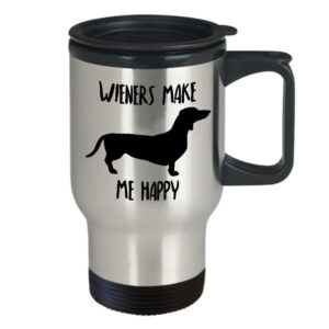 Dachshund Travel Mug - Insulated Portable Coffee Cup With Handle And Lid For Wiener Dog Lovers - Funny Christmas Gag Gift Idea For Women & Men - Novelty Doxie Lover Quote Statement Accessories