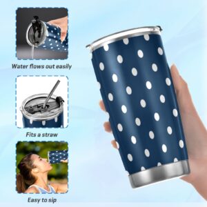 WELLDAY Navy Blue Polka Dot Stainless Steel Tumbler Cup with Straw & Lid Double Wall Vacuum Insulated Travel Mug Hot Cold Water Bottle Coffee