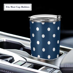 WELLDAY Navy Blue Polka Dot Stainless Steel Tumbler Cup with Straw & Lid Double Wall Vacuum Insulated Travel Mug Hot Cold Water Bottle Coffee