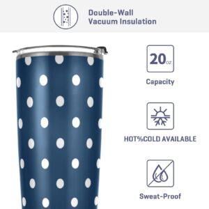 WELLDAY Navy Blue Polka Dot Stainless Steel Tumbler Cup with Straw & Lid Double Wall Vacuum Insulated Travel Mug Hot Cold Water Bottle Coffee