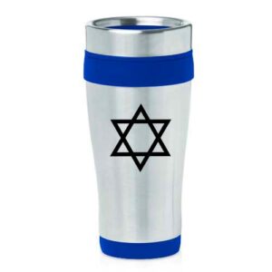 16oz insulated stainless steel travel mug jewish star of david (blue)