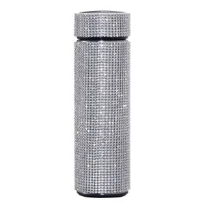 EKUEE 500ml Creative Diamond Thermos Bottle Water Bottle Stainless Steel Smart Temperature Display Vacuum Flask Mug Gift for Men Women (Silver A 500ML)