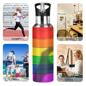 ALAZA Water Bottle Stainless Steel, Vacuum Insulated Water Bottle with Straw Rainbow Gay Peace Pride Heart Love On Wooden