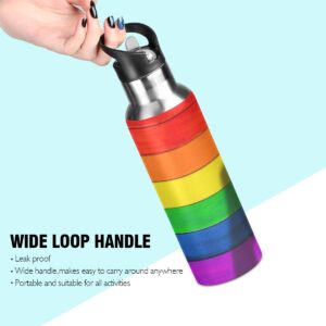 ALAZA Water Bottle Stainless Steel, Vacuum Insulated Water Bottle with Straw Rainbow Gay Peace Pride Heart Love On Wooden