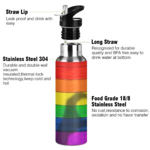 ALAZA Water Bottle Stainless Steel, Vacuum Insulated Water Bottle with Straw Rainbow Gay Peace Pride Heart Love On Wooden