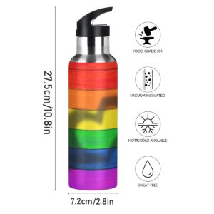 ALAZA Water Bottle Stainless Steel, Vacuum Insulated Water Bottle with Straw Rainbow Gay Peace Pride Heart Love On Wooden