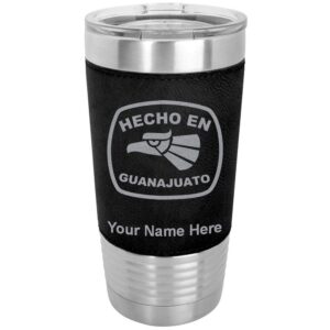 lasergram 20oz vacuum insulated tumbler mug, hecho en guanajuato, personalized engraving included (faux leather, black)