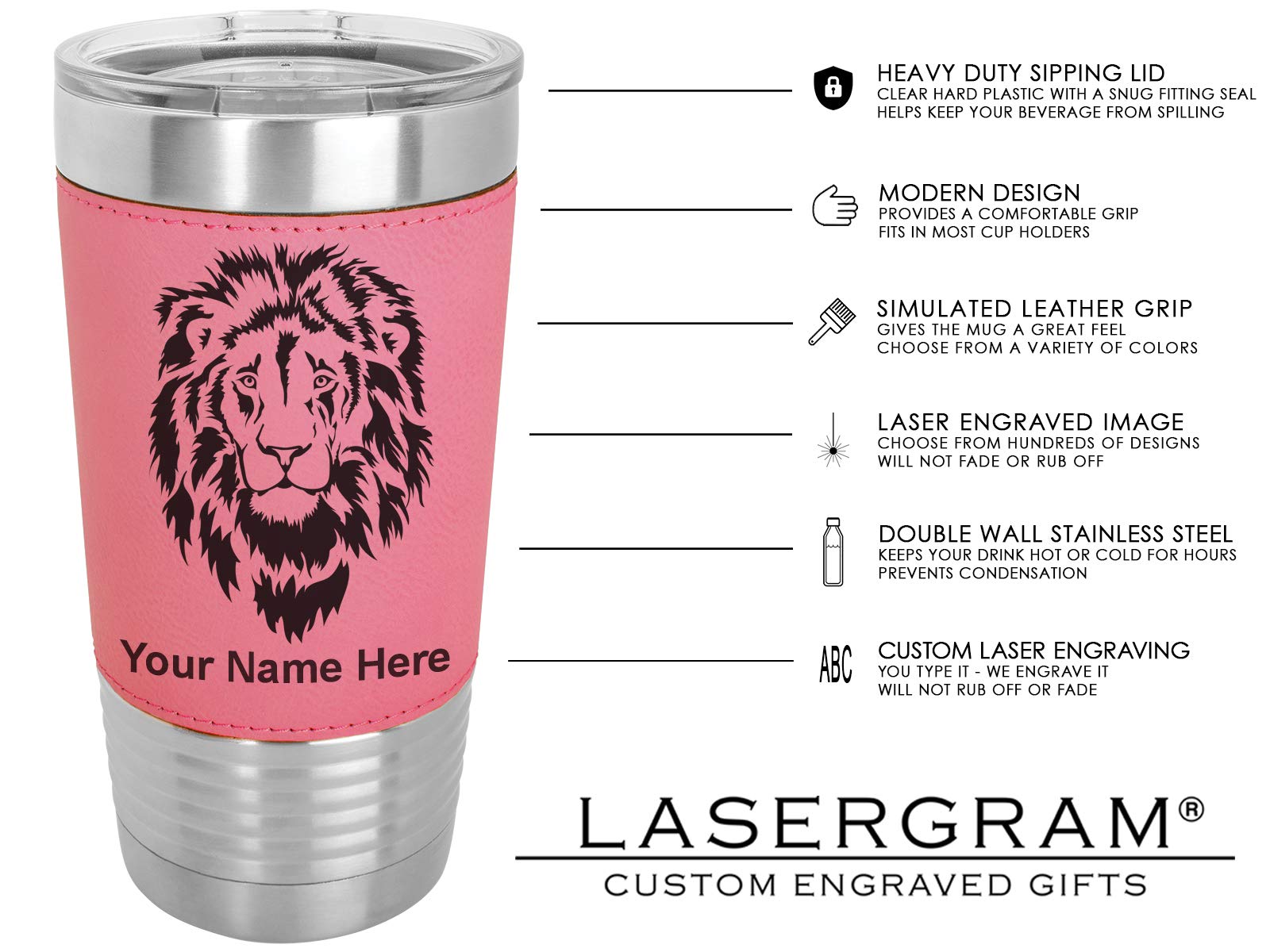 LaserGram 20oz Vacuum Insulated Tumbler Mug, Queen Crown, Personalized Engraving Included (Faux Leather, Pink)