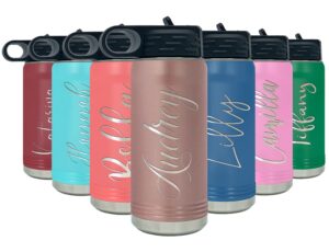 personalized bottle 20 oz with straw rose gold custom laser engraved stainless steel vacuum insulated sport bottle with name