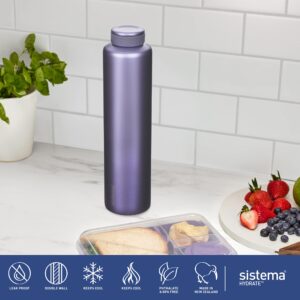 Sistema Hydrate Stainless Steel Water Bottle | 600 ml | BPA-Free | Double Wall Vacuum Insulated Metal Water Bottle | Keeps Liquid Hot & Cool | Assorted Colours