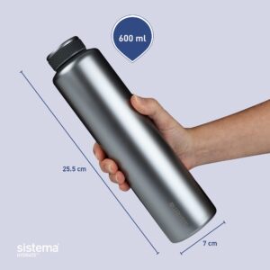 Sistema Hydrate Stainless Steel Water Bottle | 600 ml | BPA-Free | Double Wall Vacuum Insulated Metal Water Bottle | Keeps Liquid Hot & Cool | Assorted Colours