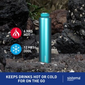 Sistema Hydrate Stainless Steel Water Bottle | 600 ml | BPA-Free | Double Wall Vacuum Insulated Metal Water Bottle | Keeps Liquid Hot & Cool | Assorted Colours