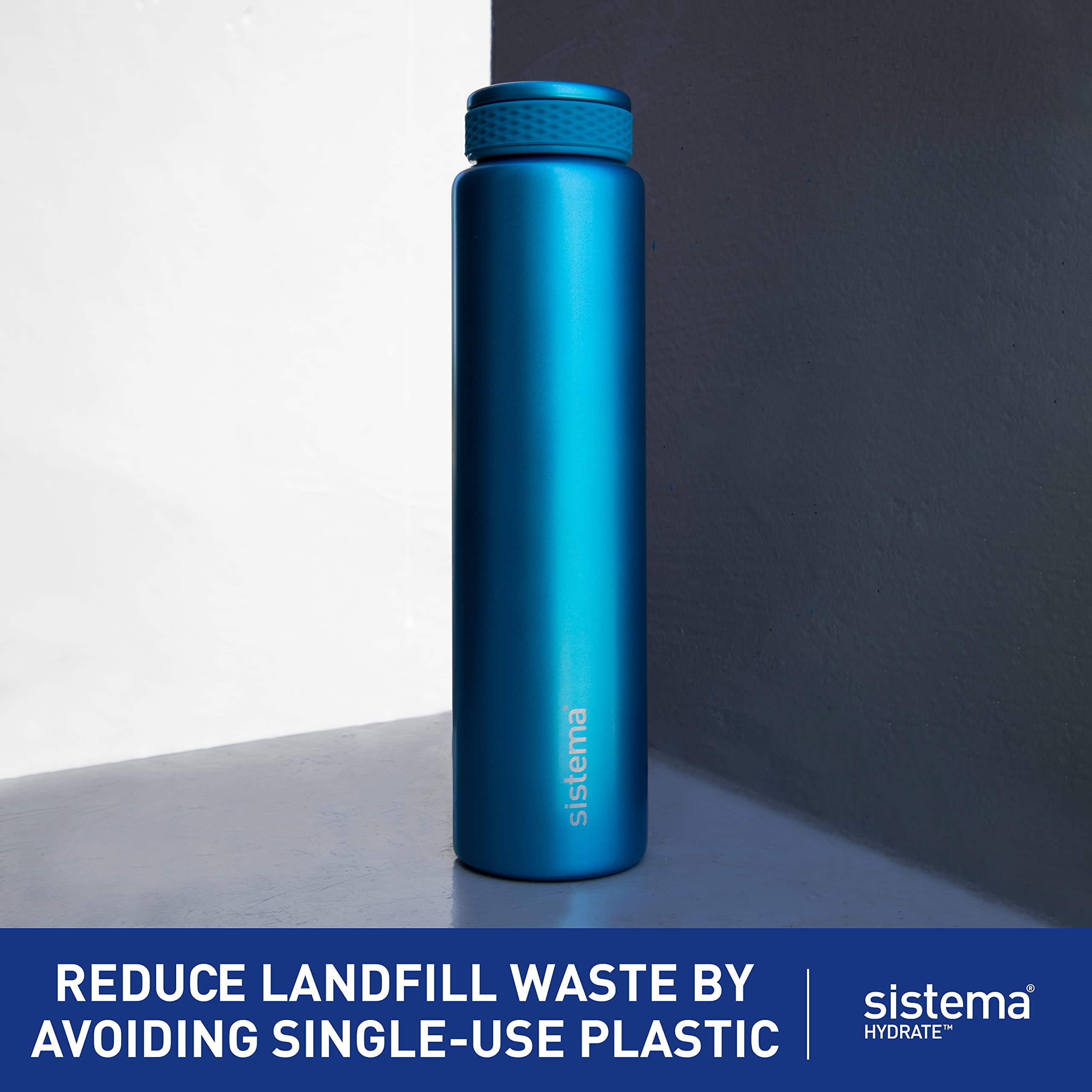 Sistema Hydrate Stainless Steel Water Bottle | 600 ml | BPA-Free | Double Wall Vacuum Insulated Metal Water Bottle | Keeps Liquid Hot & Cool | Assorted Colours