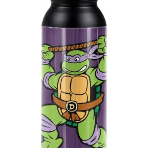 Teenage Mutant Ninja Turtles TMNT OFFICIAL Donnie And Logo 24 oz Insulated Canteen Water Bottle, Leak Resistant, Vacuum Insulated Stainless Steel with Loop Cap