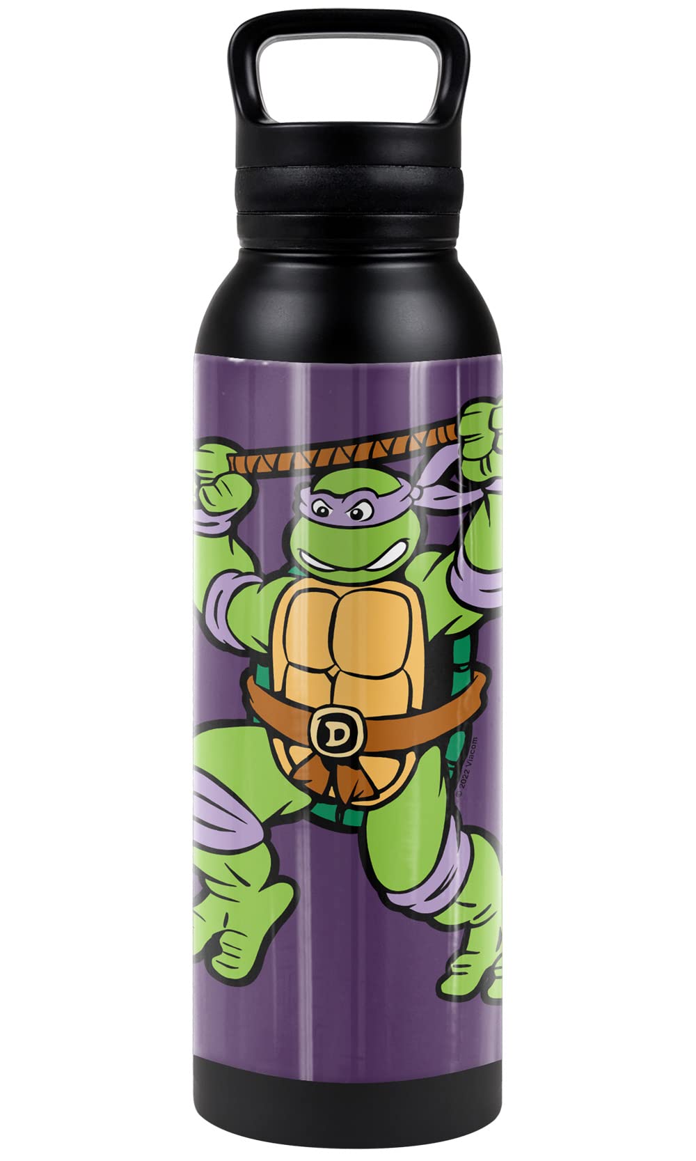 Teenage Mutant Ninja Turtles TMNT OFFICIAL Donnie And Logo 24 oz Insulated Canteen Water Bottle, Leak Resistant, Vacuum Insulated Stainless Steel with Loop Cap