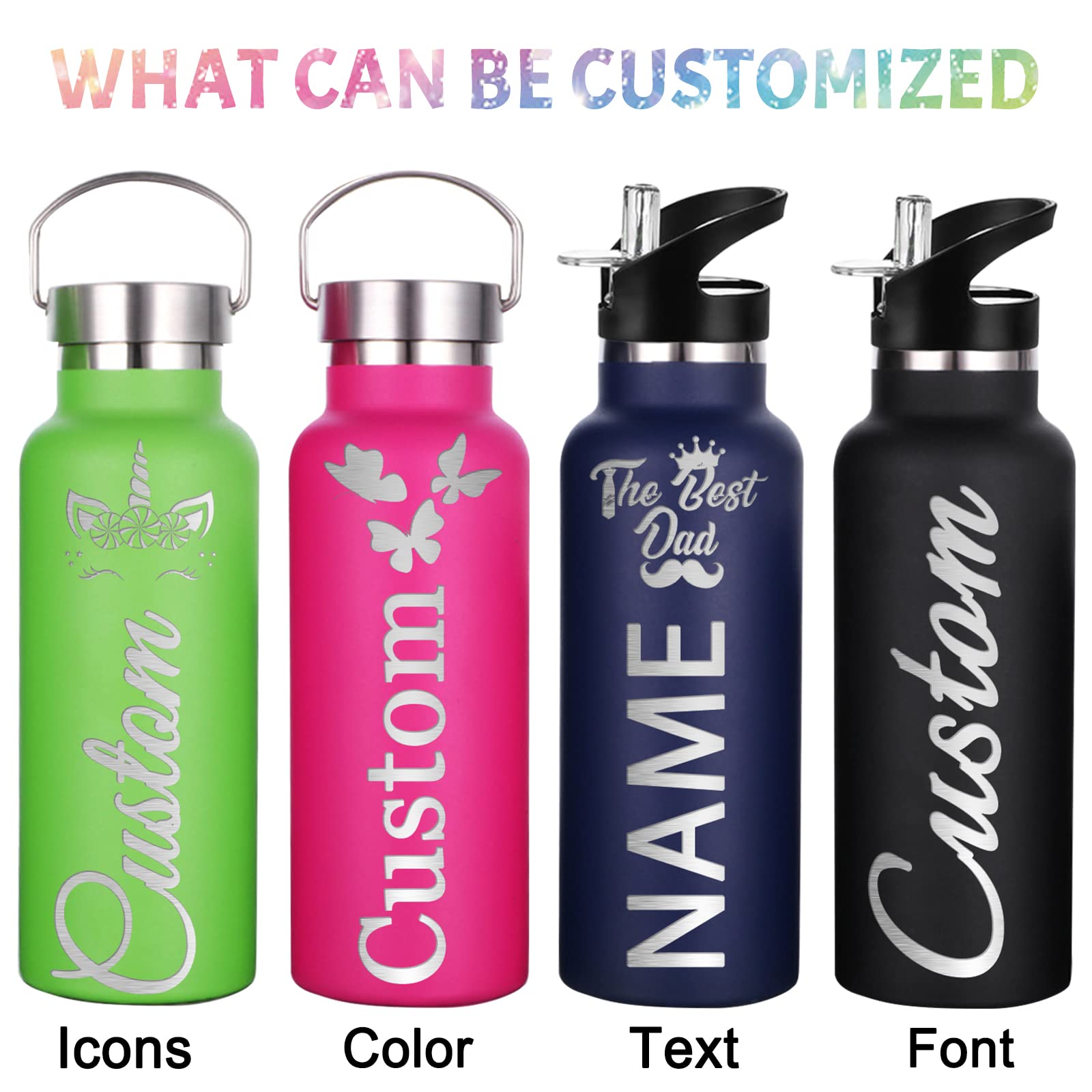 Hapelf Personalized Water Bottles Custom Insulated Water Bottle Customized Engraved Name Sports Flask 12 Oz/26 Oz Gifts for Women Men Valentine's Day Birthday Anniversary