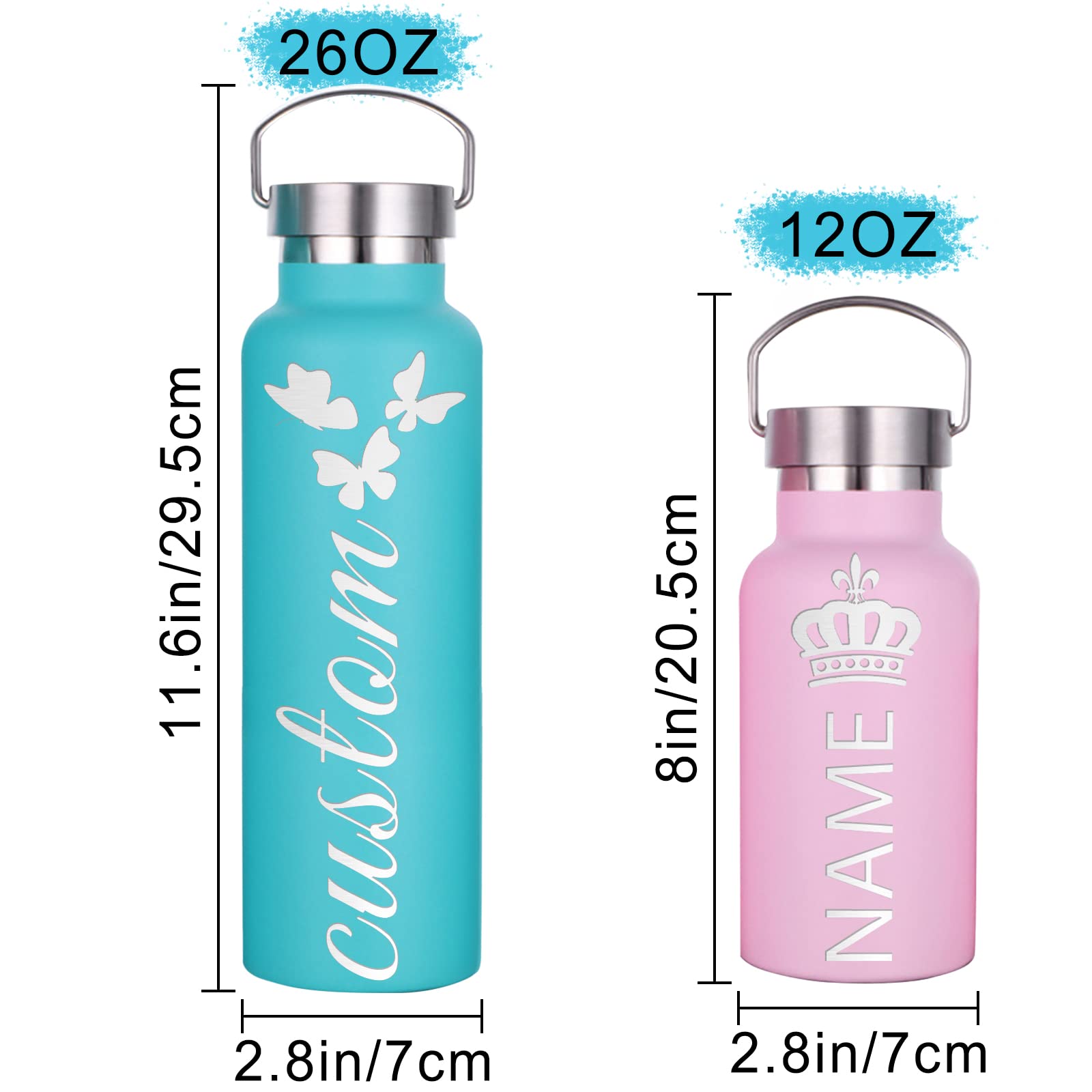 Hapelf Personalized Water Bottles Custom Insulated Water Bottle Customized Engraved Name Sports Flask 12 Oz/26 Oz Gifts for Women Men Valentine's Day Birthday Anniversary