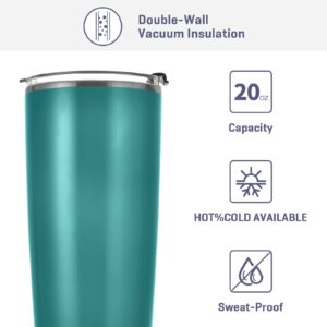 WELLDAY Plain Dark Teal Green Solid Color Stainless Steel Tumbler Cup with Straw & Lid Double Wall Vacuum Insulated Travel Mug Hot Cold Water Bottle Coffee Drinks Cup 20oz