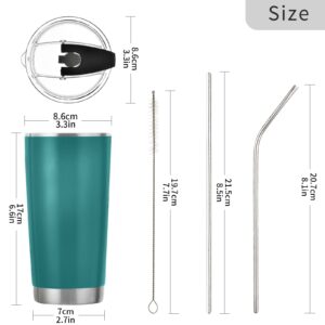 WELLDAY Plain Dark Teal Green Solid Color Stainless Steel Tumbler Cup with Straw & Lid Double Wall Vacuum Insulated Travel Mug Hot Cold Water Bottle Coffee Drinks Cup 20oz