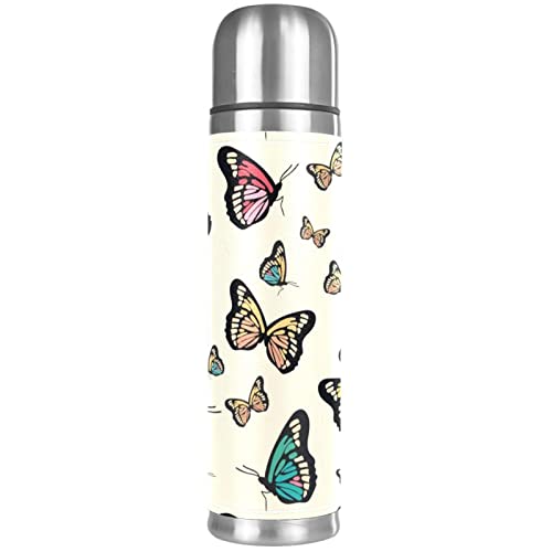 Butterflies Pattern Vacuum Insulated Stainless Steel Water Bottle, Double Walled Travel Thermos Coffee Mug 17 OZ for School Office