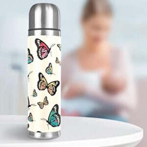 Butterflies Pattern Vacuum Insulated Stainless Steel Water Bottle, Double Walled Travel Thermos Coffee Mug 17 OZ for School Office