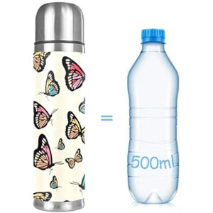 Butterflies Pattern Vacuum Insulated Stainless Steel Water Bottle, Double Walled Travel Thermos Coffee Mug 17 OZ for School Office