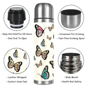 Butterflies Pattern Vacuum Insulated Stainless Steel Water Bottle, Double Walled Travel Thermos Coffee Mug 17 OZ for School Office