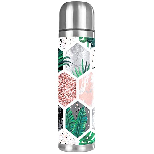 Geometric Plant Hexagon Stainless Steel Water Bottle Leak-Proof, Double Walled Vacuum Insulated Flask Thermos Cup Travel Mug 17 OZ