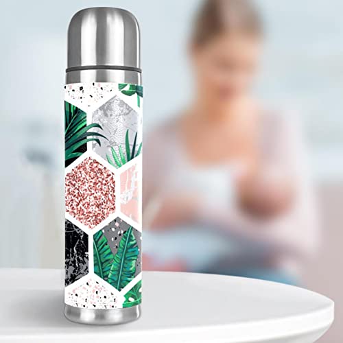 Geometric Plant Hexagon Stainless Steel Water Bottle Leak-Proof, Double Walled Vacuum Insulated Flask Thermos Cup Travel Mug 17 OZ