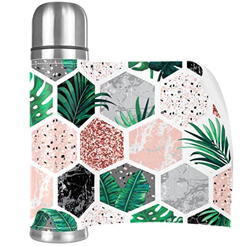 Geometric Plant Hexagon Stainless Steel Water Bottle Leak-Proof, Double Walled Vacuum Insulated Flask Thermos Cup Travel Mug 17 OZ