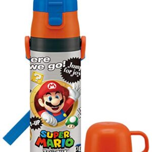 Skater SKDC4 Children's Water Bottle, 2-Way, Direct Drinking, One-Touch Cup Included, Super Mario, Diameter 2.7 x Height 9.1 inches (68 x 230 mm), 15.2 fl oz (430 ml), Stainless Steel, Kids Boys