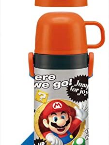 Skater SKDC4 Children's Water Bottle, 2-Way, Direct Drinking, One-Touch Cup Included, Super Mario, Diameter 2.7 x Height 9.1 inches (68 x 230 mm), 15.2 fl oz (430 ml), Stainless Steel, Kids Boys