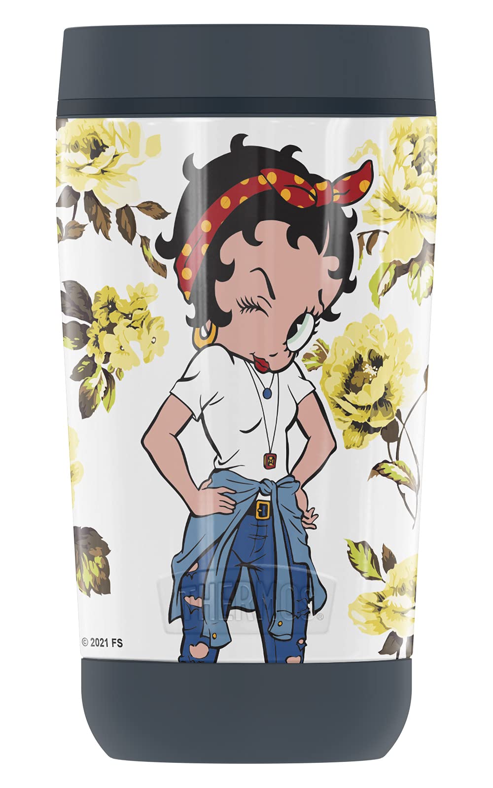 THERMOS Betty Boop Yellow Flowers GUARDIAN COLLECTION Stainless Steel Travel Tumbler, Vacuum insulated & Double Wall, 12 oz.