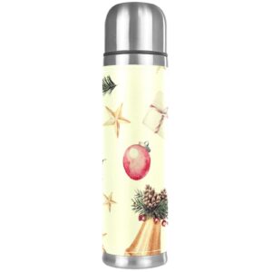 Stainless Steel Leather Vacuum Insulated Mug Christmas Bell Thermos Water Bottle for Hot and Cold Drinks Kids Adults 16 Oz