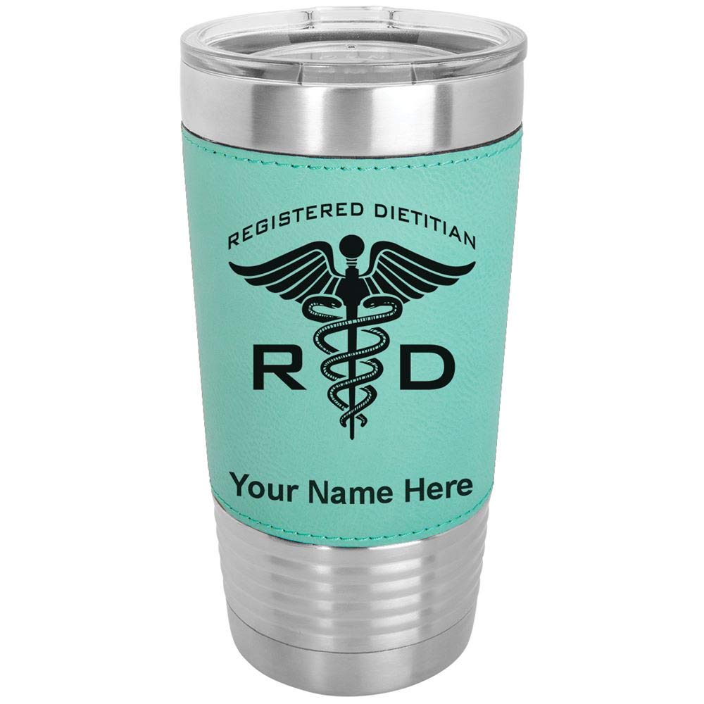 LaserGram 20oz Vacuum Insulated Tumbler Mug, RD Registered Dietitian, Personalized Engraving Included (Faux Leather, Teal)