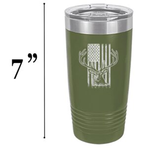 Rogue River Tactical USA Flag Buck Hunting 20 Oz. Travel Tumbler Mug Cup w/Lid Vacuum Insulated Hot or Cold United States Deer (Green)